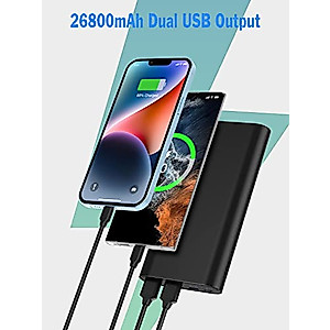 OHZHAO Portable Charger Power Bank 26800mAh, (Upgrade Large Capacity Battery) with Dual Input Ports Support Dual Fast Charging, 2 USB Ports for iPhone, iPad, AirPods, Samsung,Android and More,Black