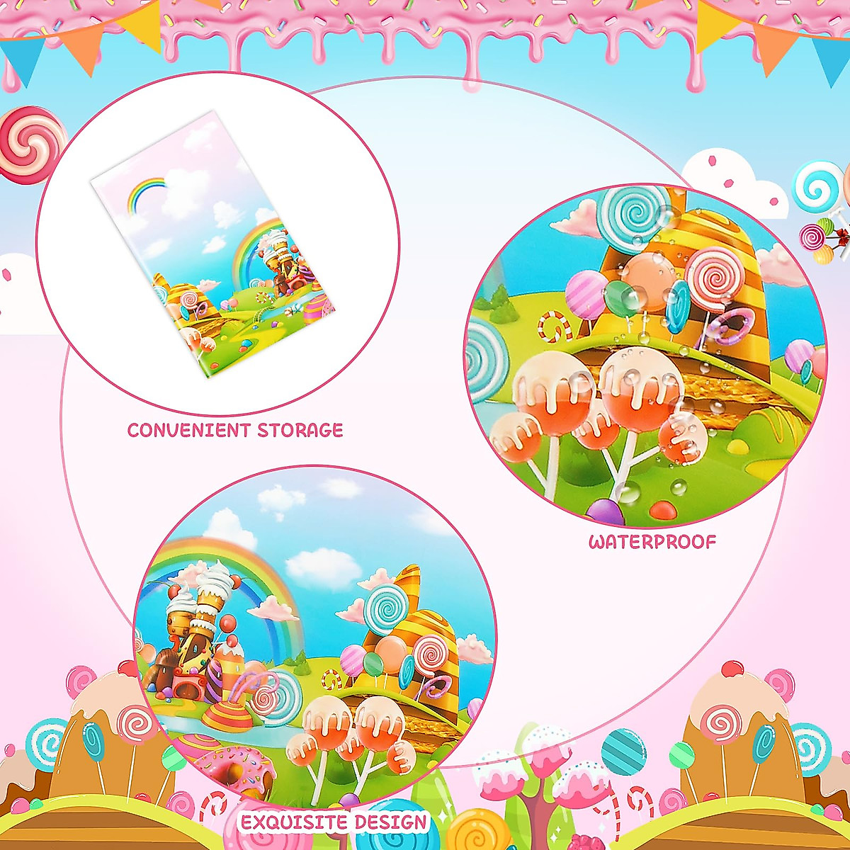 PHOGARY 2PCS Candyland Tablecloth for Candyland Party Decorations, Plastic Disposable Rectangular Candy Table Cloth for Kids Baby Shower Birthday Candyland Decorations 51" X 86"