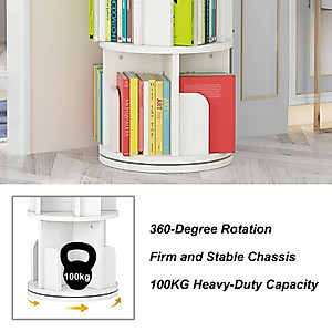 GarveeHome Rotating Bookshelf 3 Tier, 360 Display Bookcase Storage Rack for Kids & Adults, Corner Spinning Book Shelf for Small Space, Wood Revolving Bookcase Organizer for Bedroom, Living Room, White