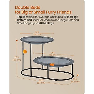 Feandrea Cat Bed, 2-Tier Elevated Cat Bed, Breathable Cat Hammock for Multi-Cat Households, Indoor Cats, with Removable Washable Mesh, Steel Frame, for Summer, Dove Gray UPCB012G01