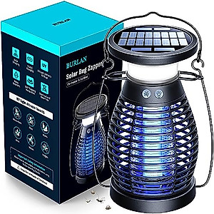 BURLAN Solar Bug Zapper Outdoor & Indoor, Cordless Mosquito Zapper Rechargeable Waterproof Fly Zapper for Camping, Home, Patio, Backyard, Kitchen