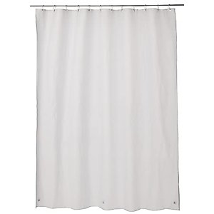 Amazon Basics Water Resistant 8-Gauge PEVA Shower Curtain Liner with Bottom Magnets and Plastic Shower Hooks - 72" x 72", White