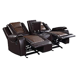 Lexicon Home Theater Seating, Manual Gliding Reclining Loveseat with Center Console, Cup Holders, 2-Seat Dual Loveseat Recliner for Living Room, Two-Tone Brown​