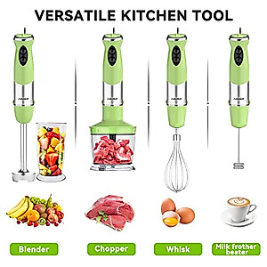 Immersion Blender Handheld 5 in 1 Hand Blender, 800W Hand Mixer Stick, BPA-Free 12 Speed and Turbo Mode Handheld Blender 304 Stainless Steel, With 20 oz Mixing Beaker, 17 oz Chopper, Whisk and Milk Frother for Soup, Smoothies, Baby Food, Sauce, Abuler (Gr
