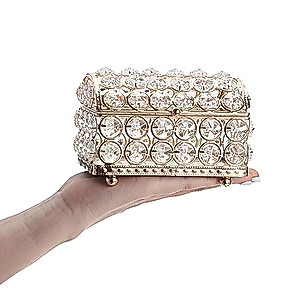 Hipiwe Crystal Jewelry Box Large Gold Treasure Chest Box with Lid Mirrored Trinket Organizer Keepsakes Box Earrings Rings Holder Decorative Jewelry Box Christmas Birthday Gift for Women Girls