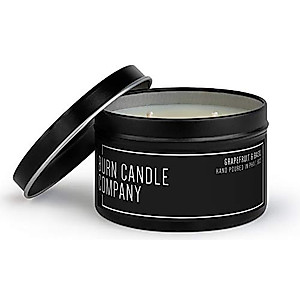 Grapefruit and Basil | Natural Soy Candle | Hand Poured in The USA | Long Lasting 48-56 Burn Time | Highly Scented Aromatherapy Candle | Contemporary Black Tin | 8 oz