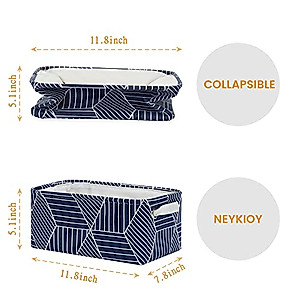Neykioy Small Storage Baskets Shelf 6 Pack Baskets for Organizing, Decorative Baskets for Gifts Empty with Handles (11.8"L x 7.8"W x 5.1"H-Navy&White Stripes)