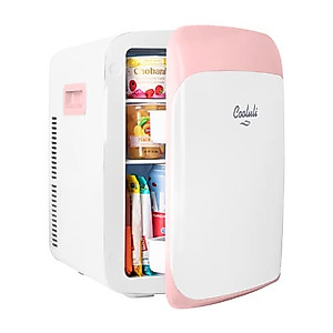 Cooluli 15L Mini Fridge for Bedroom - Car, Office Desk & College Dorm Room - 12V Portable Cooler & Warmer for Food, Drinks, Skin Care, Beauty, Makeup & Cosmetics - AC/DC Small Refrigerator (Pink)