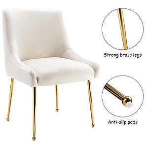 ZHENGHAO Velvet Dining Chairs Set of 6, Modern Accent Kitchen Chairs with Gold Legs Upholstered Guest Chairs for Living Room/Kitchen/Restaurant, White