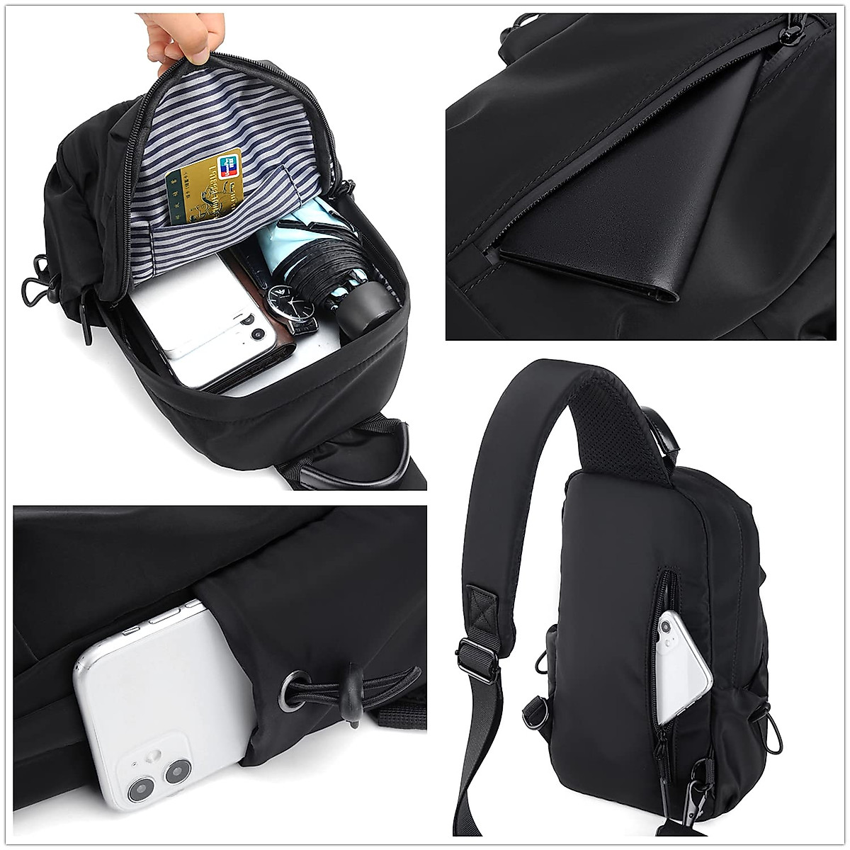 Qckarobe Small Crossbody Bag Men Sling Bag Women Shoulder Bag Mini Backpack One Strap Backpack Chest Bag Black Cycling Travel Gym Walk