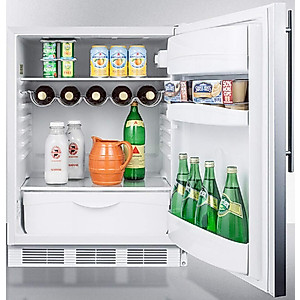 Summit Appliance FF61WBISSHV 24" Wide Built-In All-Refrigerator; 5.5 cu.ft.; Automatic Defrost; Stainless Steel Wrapped Door; Professional Thin Handle and White Cabinet