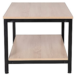 Flash Furniture Finley 2-Tier Rectangular Coffee Table - Modern Engineered Driftwood Finish Top - Black Steel Tube Frame - Lower Shelf