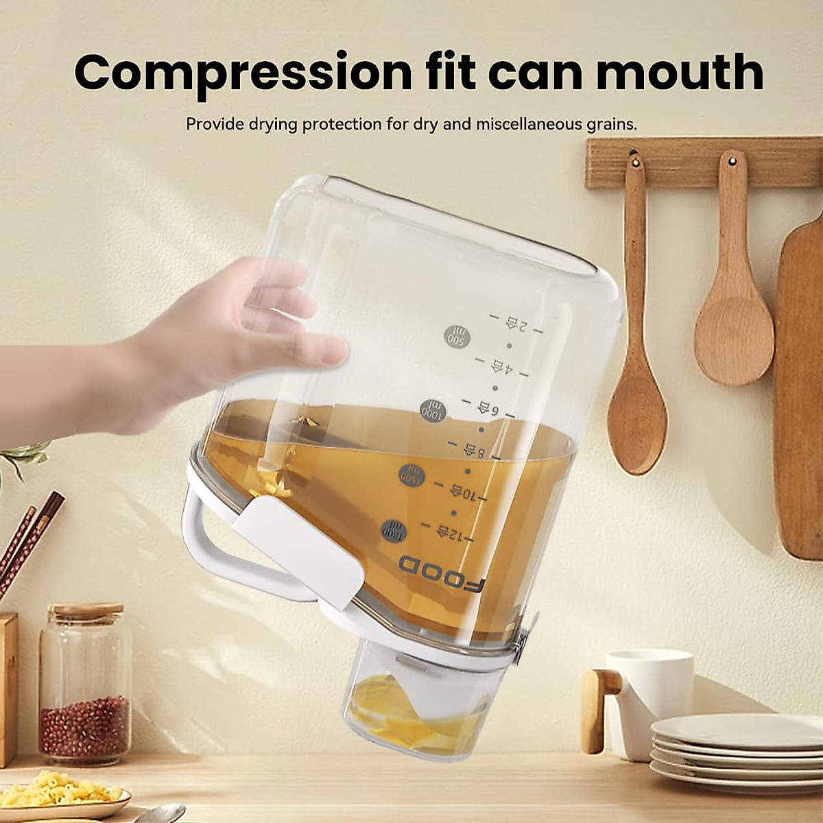 XieJY Slim Rice Container Storage Tank, Dry Food Airtight Container kitchen Storage Containers, Airtight Food Storage with Pouring Spout for Oatmeal, Grain, Cereal, Pasta, Flour (White, 1600 ML)