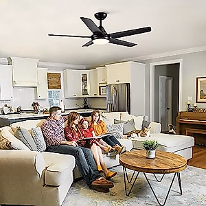 Wellspeed Ceiling Fans with Lights and Remote, 48 Inch Ceiling Fan with Reversible Blades, Quiet Motor, Modern Ceiling Fan for Living Room, Bedroom, Patios, Dining Room (Black, 48 Inch)