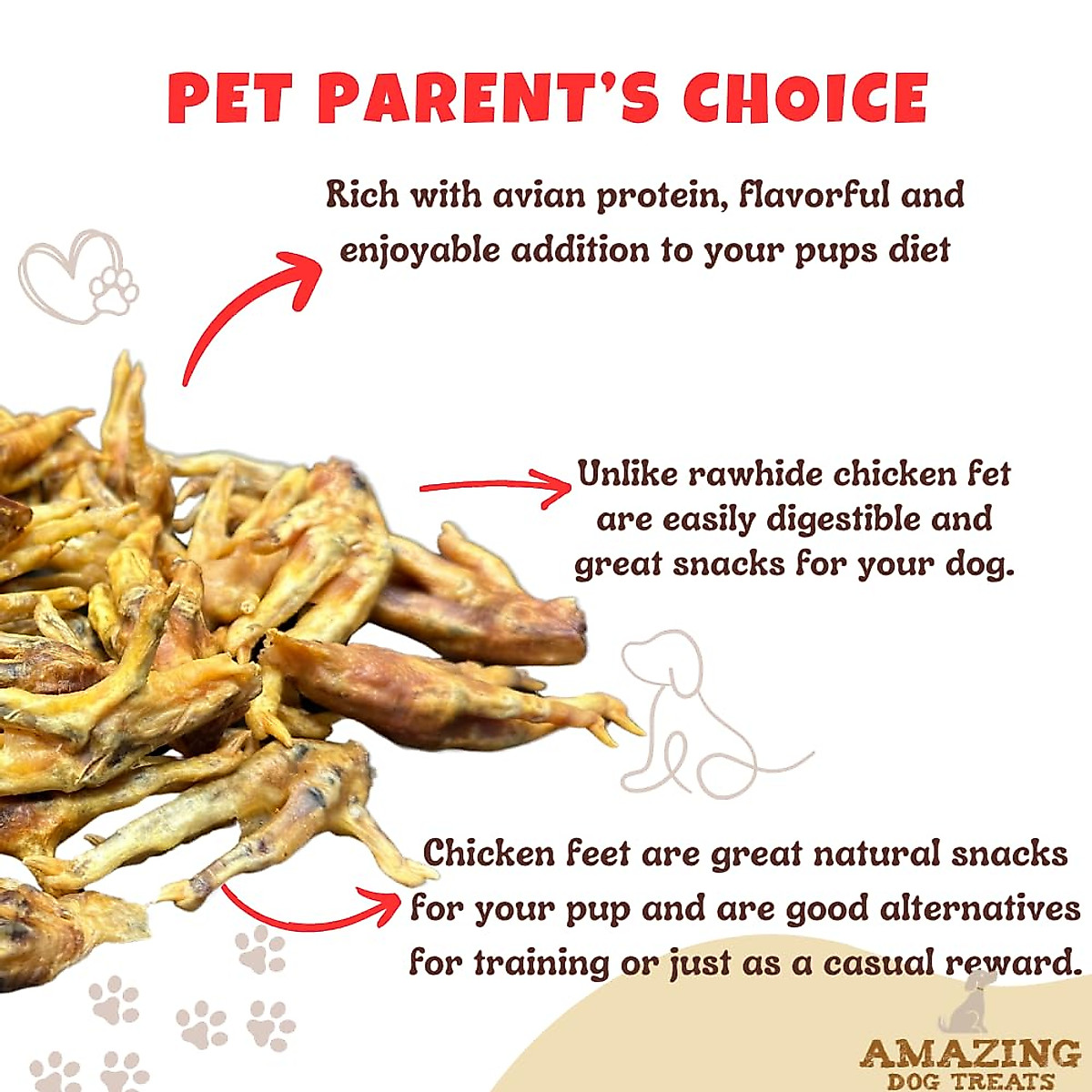 Amazing Dog Treats - Chicken Feet Dog Treats (25 Count) - All Natural Single Ingredient Chicken Feet for Dogs - Premium Quality Chicken Feet Dog Chews - Healthy Dog Treats