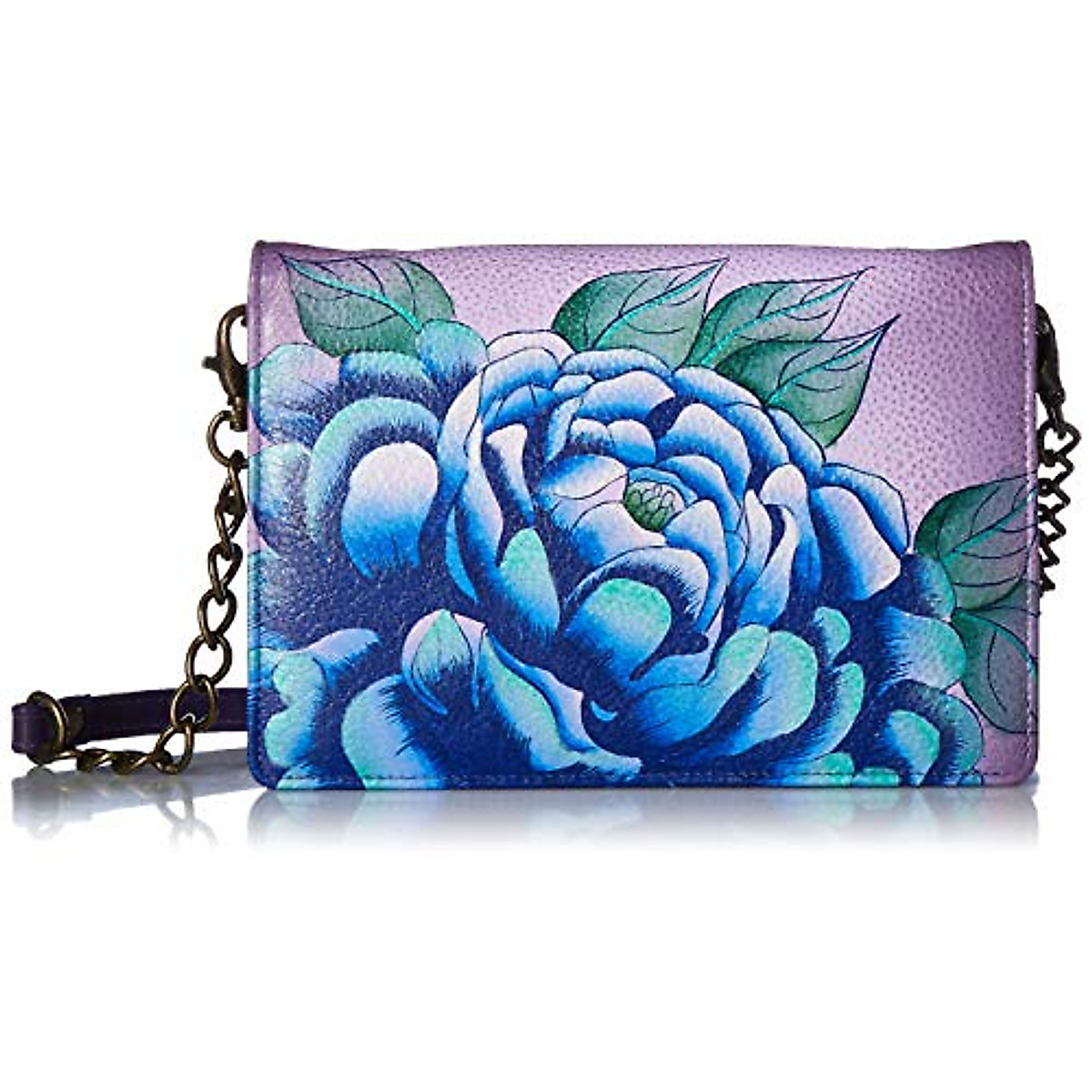 Anna by Anuschka Women's Hand-Painted Genuine Leather Flap Organizer Wallet - Precious Peony Eggplant