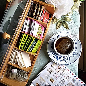 Lipper International 8187 Bamboo Wood and Acrylic Tea Box with 5 Sections, 14" x 5" x 3-3/4"