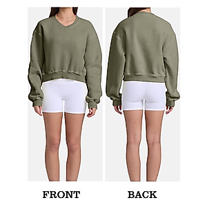 Hatant Sweatshirt for Women Acid Wash Athletic Hoodies Heritage Fleece V-neck Long Sleeve Hoodie Y2K Crop Pullover Women Sweatshirt Cotton Fleece Lined Hoodies Teen Workout Pullover Shirt Green-XL