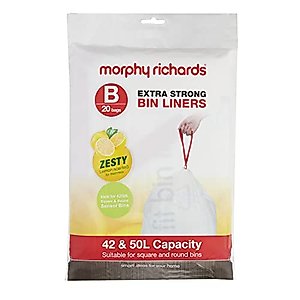 Morphy Richards Custom Fit Lemon Scented Bin Liners, White, Size B, 42/50 litres, Pack of 20