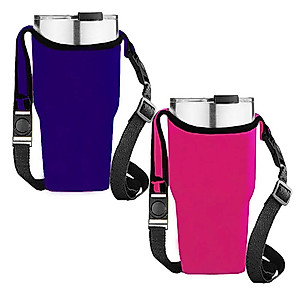 TuNan 4PCS Tumbler 30oz Carrier Holder Pouch with Shoulder Strap, Fit for YETI, Rtic, Atlin, Ozark Trail, Rambler, Neoprene Sleeve with Carrying Handle - 4 Colors