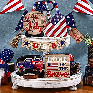 14 Pcs Patriotic Tiered Tray Decor Bundle 4th of July Wood Signs Mini Signs Red White Blue Decorations Veterans Day American Star Decor for Independence Day Home Table Decor Labor Day (Retro)