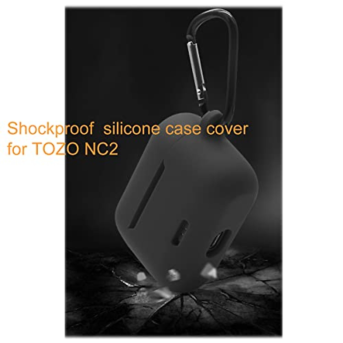 Claiol Silicone Case for TOZO NC2, Premium Shockproof Protective TOZO NC2 Case Cover with Keychain. (Black)