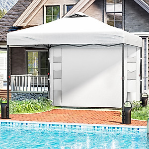 Tunbne 10'x10' Pop Up Canopy Tent with 1 Sidewall and 6 Pockets, One Push Setup, Instant Shade Tent with Vented Roof for Beach Patio Outdoor, Case, 8 Stakes, 4 Ropes, 4 Sandbags (White)