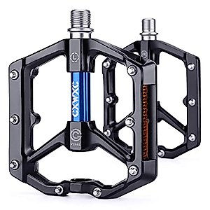 CXWXC Road/MTB Bike Pedals - Aluminum Alloy Bicycle Pedals - Mountain Bike Pedal with Removable Anti-Skid Nails (D:Black-Blue)