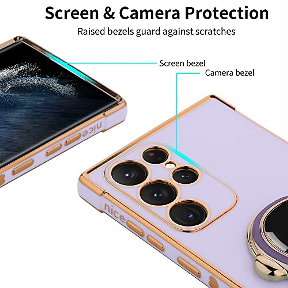 AIGOMARA 6D Plating Astronaut Hidden Stand Case Cover for Samsung Galaxy S22 Ultra 5G Women Astronaut Folding Bracket Kickstand iPhone Case with Camera Protector Soft TPU Shockproof Bumper - Purple