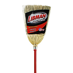 Libman 502 Big Corn Broom with 100% Broomcorn Fiber, 12" Sweep Surface
