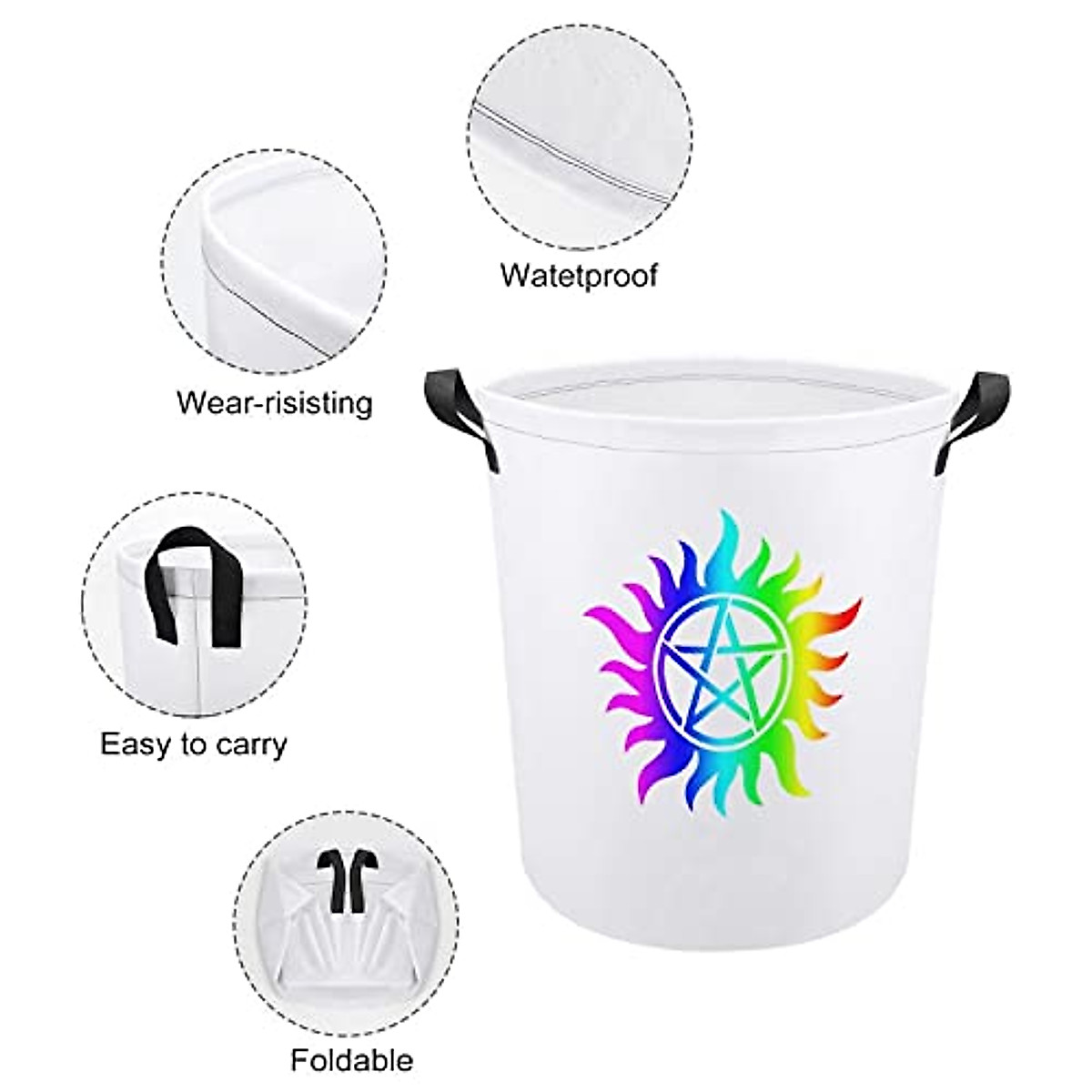 Anti Possession Symbol Large Laundry Basket Hamper Bag Washing with Handles for College Dorm Portable