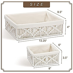 Bellzacasa Storage Baskets Boho Decor with Removable Cloth Liner Toilet Paper Basket Decorative Woven Basket for Countertop Shelf Cabinet Organizer for Bedroom Nursery Living Room Set of 3