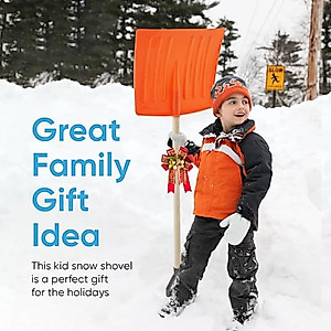 Superio Kids Snow Shovel for Driveway, Plastic Heavy Duty Shovel for Snow Removal with D Grip Wooden Handle Small Orange Kids Shovel Sturdy, 35“ Height, Durable Plastic 12" Wide Blade, Snow Fun (3)