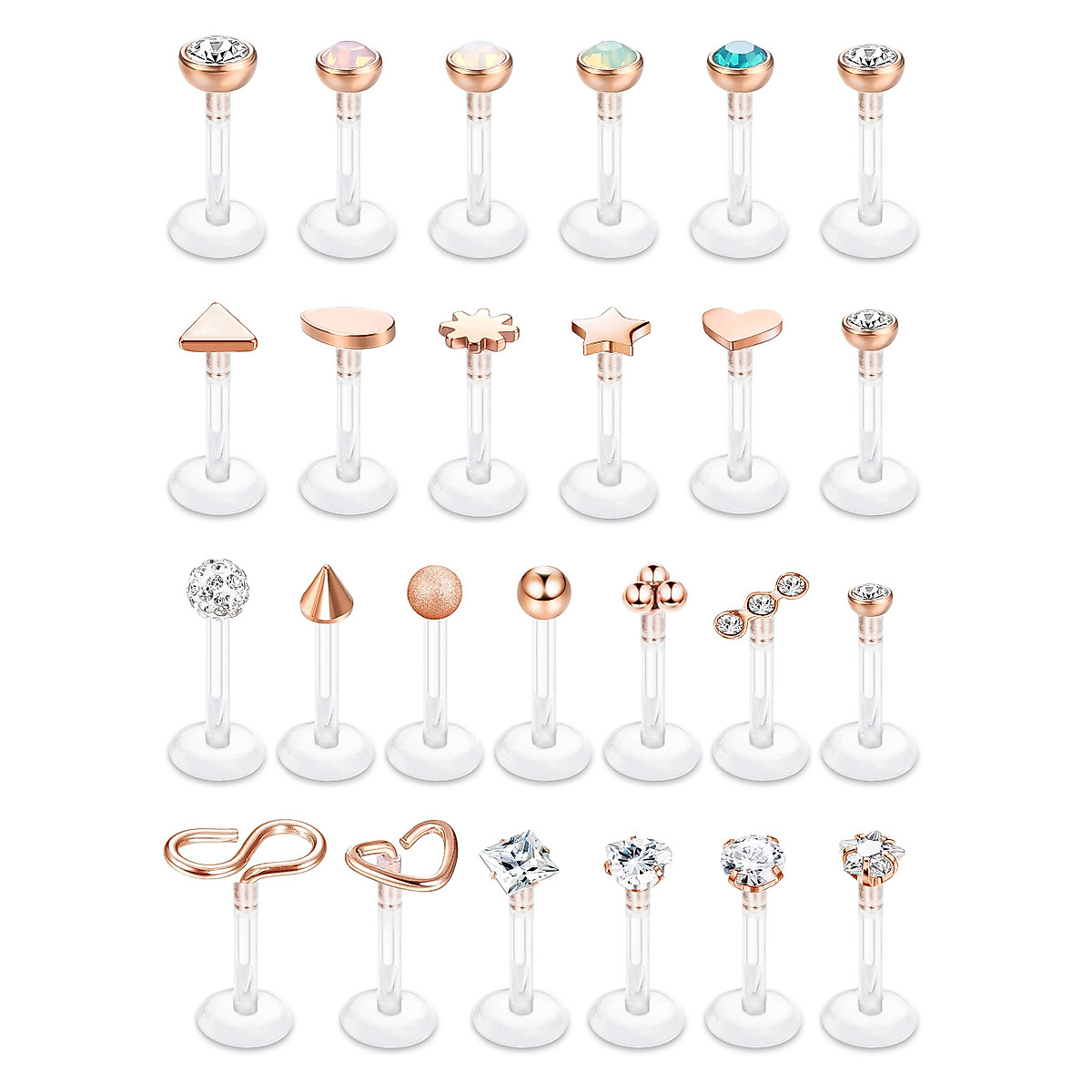 JOERICA 16G Tragus Forward Helix Cartilage Earrings Studs Clear Labret Studs Lip Rings Monroe Piercing Jewelry 6mm 1/4"
