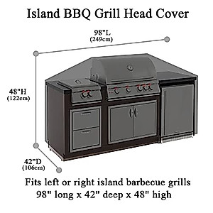 98 Inch Island BBQ Grill Head Cover Heavy Duty Waterproof Weather Resistant Outdoor Kitchen BBQ Cover, Black