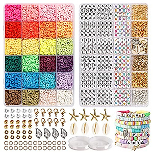 QUEFE 6000pcs 24 Colors Clay Beads for Bracelets Making Kit, Charm Bracelets Making for Girls 8-12, Letter Beads for Jewelry Making, Polymer Heishi Beads, for Preppy, Christmas Gifts, Crafts