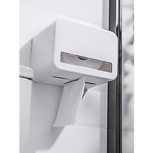 Waterproof Toilet Paper Holder Adhesive Wall Mount - No Drilling Enclosed Dustproof/Pet Proof Toilet Tissue Holder TP Roll Dispenser with Cover for RV, Car Travel Trailer, Boat