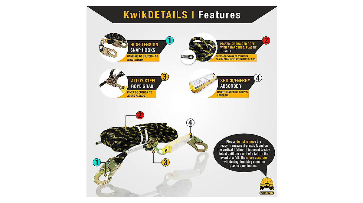 KwikSafety Premium Braided Rope Vertical Lifeline for Fall Protection