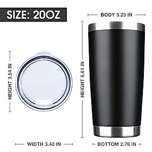 EcoMozz 20oz Tumbler Bulk Stainless Steel Vacuum Insulated Tumblers with Lid Double Wall Travel Mug Durable Powder Coated Coffee Cup, Suitable for Ice Drinks and Hot Beverage (Black 1pack)