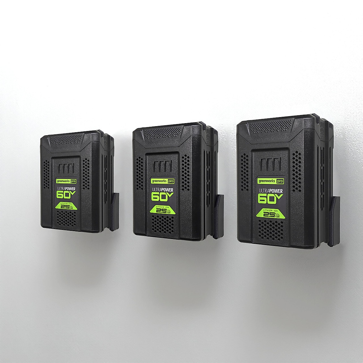 Wall Mount Organizer for Greenworks 60v & 80v Batteries | Electric Power Tools & Lawn Mower Power Storage | 3-pack