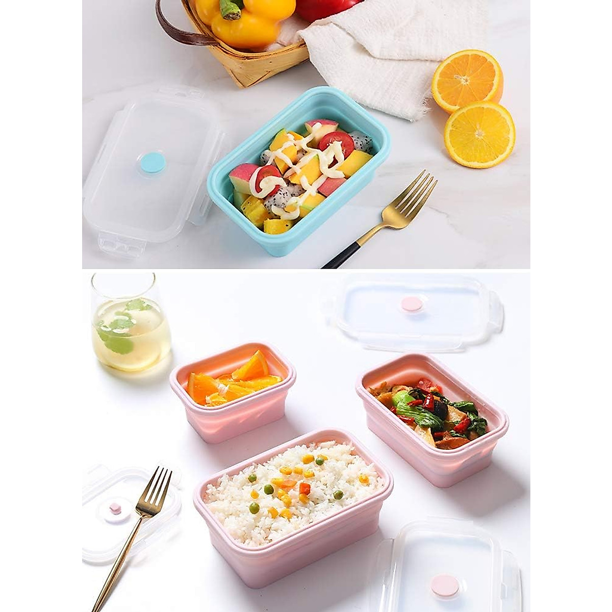 Alimat PluS Silicone Food Storage Containers with Lids - 3 Pack Set 40oz/1200ml Collapsible Meal Prep Lunch Containers - Microwave, Freezer and Dishwasher Safe