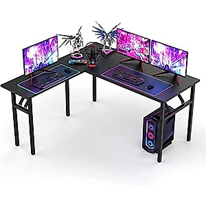 L Shaped Desk, Folding Computer Tables,55"x 55"Computer Corner Desk, Home Gaming Desk, Office Writing Workstation, Space-Saving, Easy to Assemble,Black