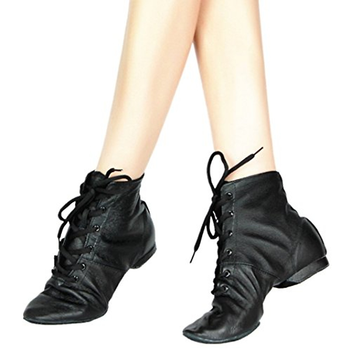 Cheapdancing Women?s Leather Practice Dancing Shoes Jazz Boots Soft-Soled High Boots, Black, 6.5 M US