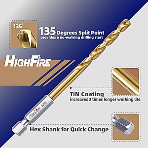 HIGHFIRE 3/32 Inch Twist Hex Shank Drill Bits, HSS Sharp Impact Driver Drill Bits for Steel, Copper and Aluminum Alloy (Pack of 12 Identical Pcs)