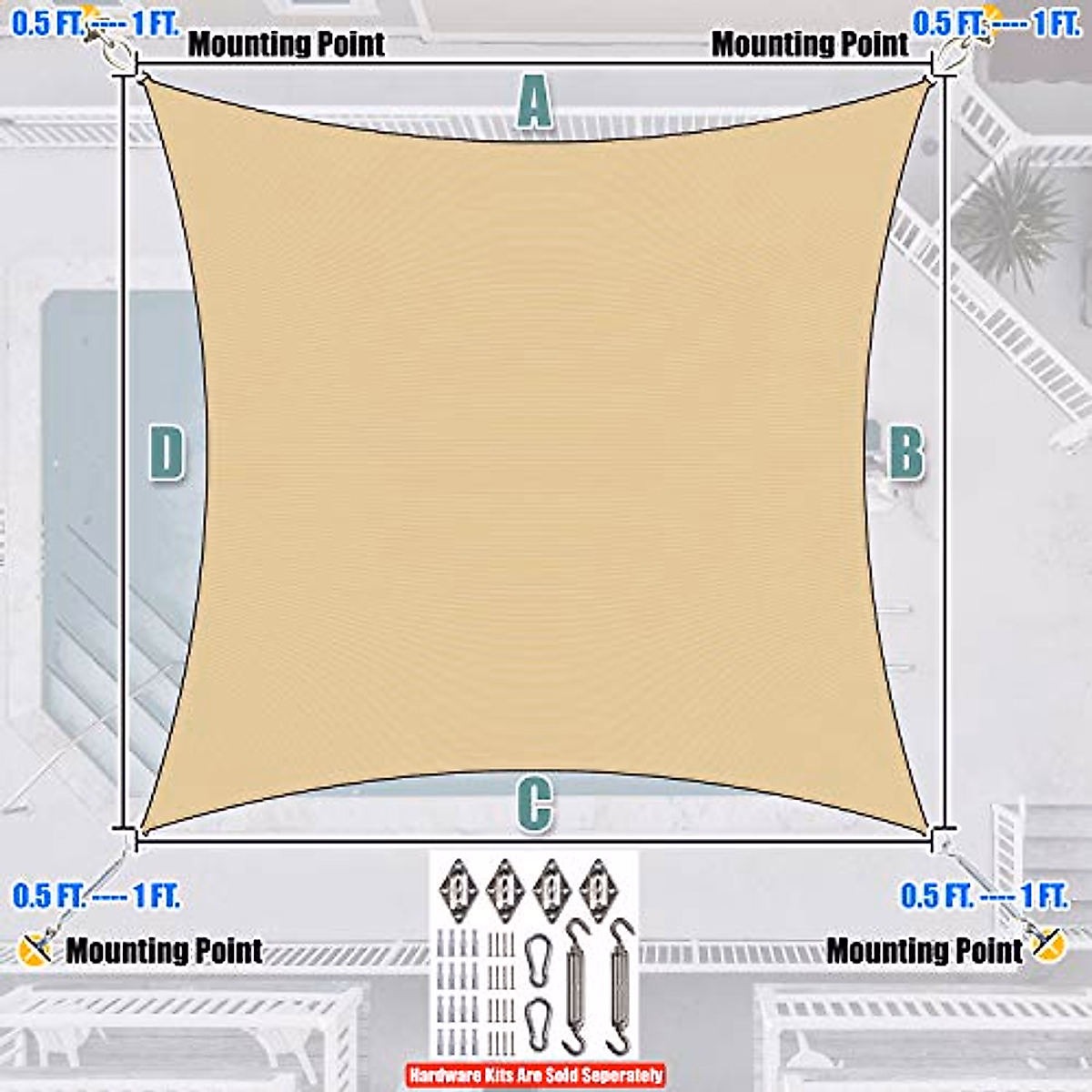 Amgo 12'x12' Beige Sun Shade Sail Canopy