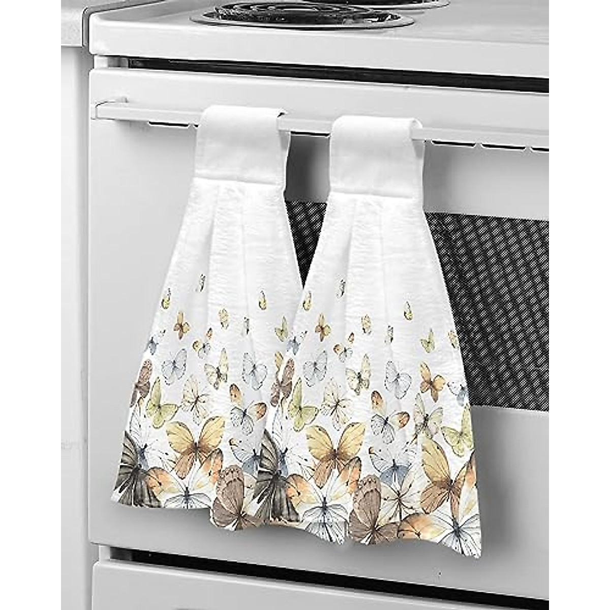 Big buy store Hanging Kitchen Towels Butterfly Floral Bathroom Hand Towels with Hanging Loop Country Style Ombre Butterfly Soft Absorbent Drying Dish Tie Towels for Kitchen Toilet Tabletop Home Decor