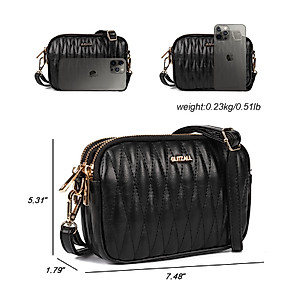 Triple Zip Small Crossbody Wallet Purse for Women Quilted Cross body Bag with Detachable Strap…