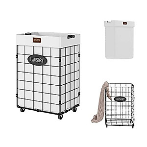 Wire laundry Basket with Wheels & Removable Liner Bag for Bedroom, Small 72L Laundry Hampers Black Rolling Baskets Dirty Clothes Hamper on Wheels Cesto de Ropa Sucia Canastos Para Ropa Sucia