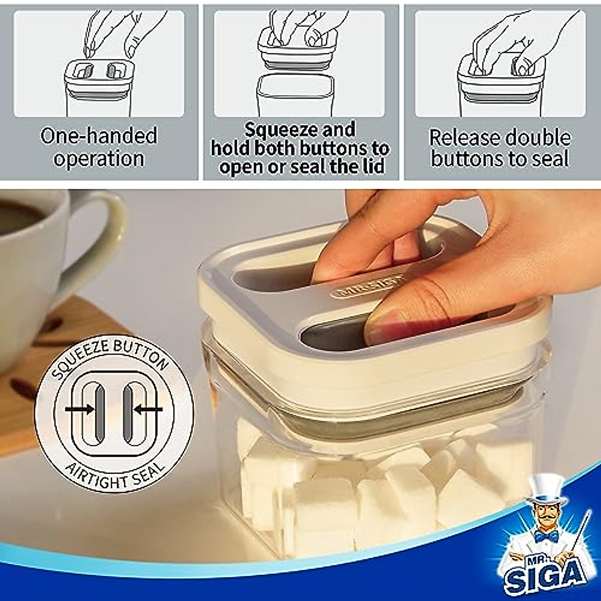 MR.SIGA 4 Pack Airtight Food Storage Container Set, BPA Free Kitchen Pantry Organization Canisters, One-Handed Airtight Cereal Snack Candy Storage Containers, 360ml / 12.2oz, Small, White