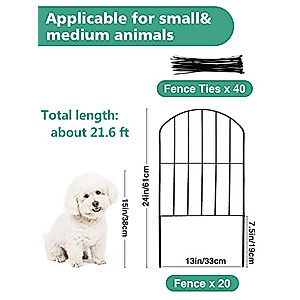 20 Packs Garden Fence Border, Rust-Proof Decorative Fences, 24in (H) x 21ft (L) Small Metal Animal Barriers Garden Edging, No Dig Fencing Panels for Outdoor Yard Patio Landscape Flower Bed